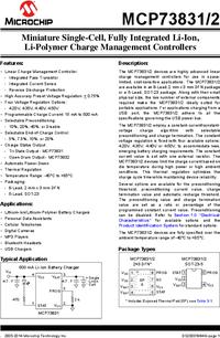 MCP73831-2ACI/MC, TDFN-8-EP(2x3) Battery Management ICs ROHS, Microchip ...