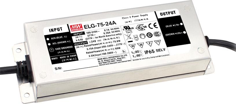 ELG-75-12, LED Driver, 12V Output, 75W Output, 5A Output, Constant ...