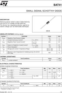 BAT41, DIODE SCHOTTKY 100V 100MA DO35, ST Microelectronics | купить в ...