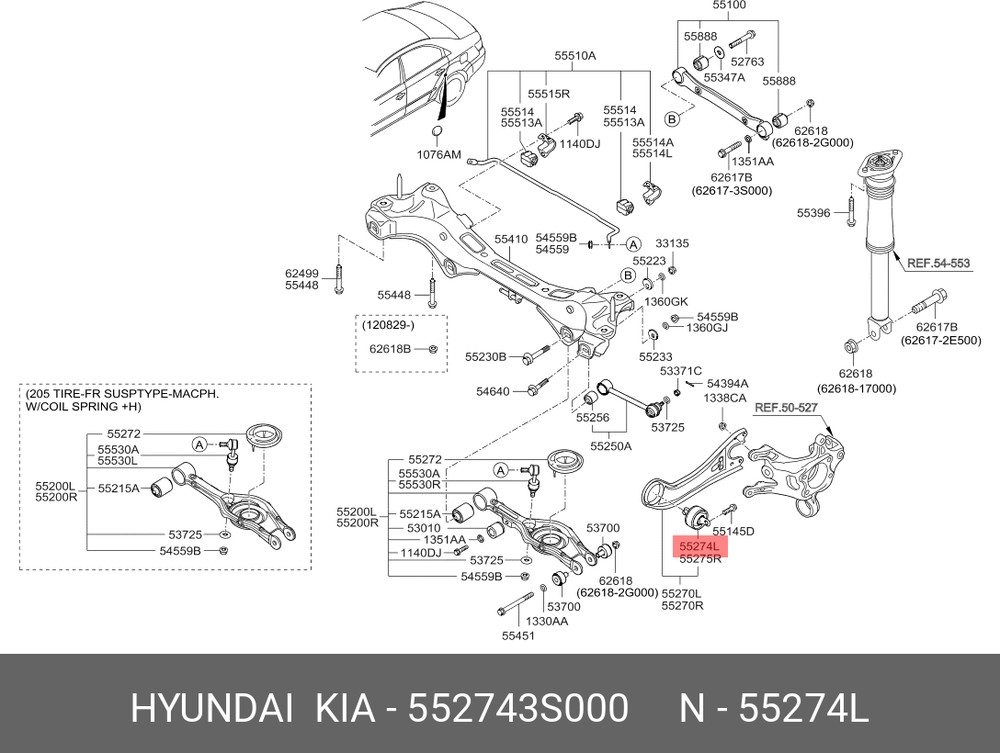 55274-3S000, Сайлентблок HYUNDAI Sonata YF (10-) рычага заднего ...