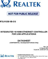 RTL8152B-VB-CG, Ethernet Controllers 1V ~ 5.25V IEEE 802.3, USB 2.0 ...