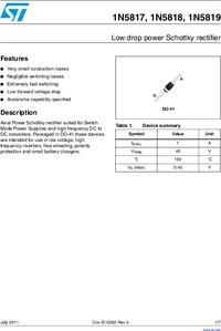 1N5818, Диод Шоттки 30В 1А/25А [DO-41, Ammopack], ST Microelectronics ...