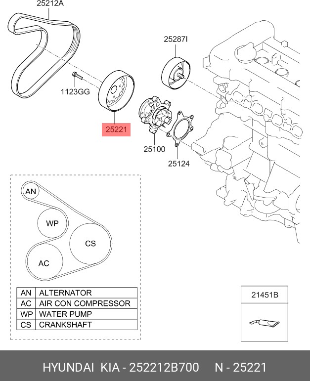 25221-2B700, Шкив HYUNDAI KIA Ceed (12-) насоса водяного OE – купить ...