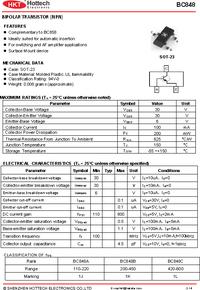 BC848A, Транзистор NPN 30В 0.1А HFE=110…220 0.225Вт [SOT-23-3], Hottech ...