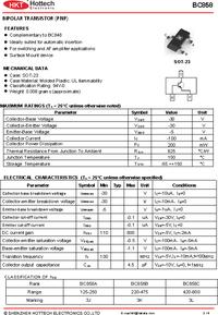 BC858B, Транзистор PNP 30В 0.1А HFE=220…475 0.225Вт [SOT-23-3], Hottech ...