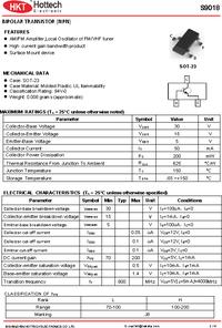S9018, Транзистор NPN 18В 0.05А HFE=70…190 0.2Вт [SOT-23-3], Hottech ...