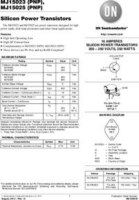 MJ15025G, Транзистор PNP 250В 16А 250Вт [TO-3], ON Semiconductor ...