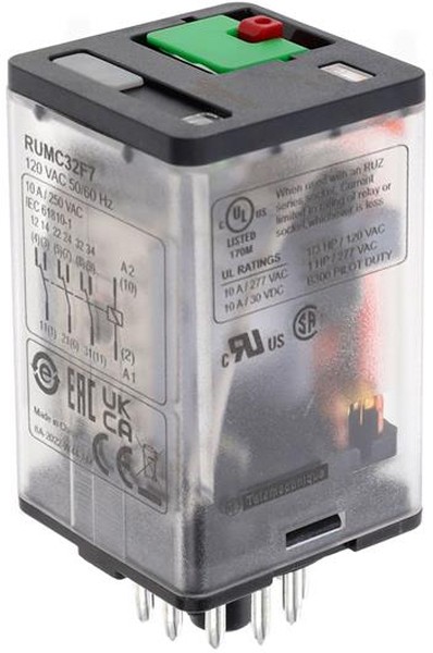 RUMC32F7, General Purpose Relay 3PDT (3 Form C) 120VAC Coil Socketable ...