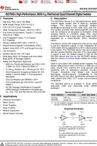 ISO7842DWWR, Digital Isolators Highest isolation ra ting quad-channel A ...