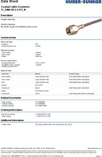 11_SMA-50-2-5/111_NE, 11_SMA Series Plug Cable Mount Coaxial PCB ...