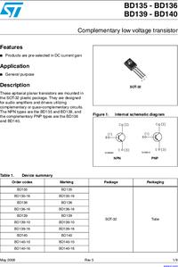 BD139, Транзистор NPN 80В 1.5А 12.5Вт [TO-126], ST Microelectronics ...
