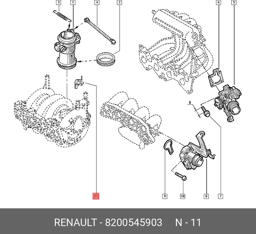 8200545903, Кронштейн RENAULT Megane (99-) заслонки дроссельной OE ...