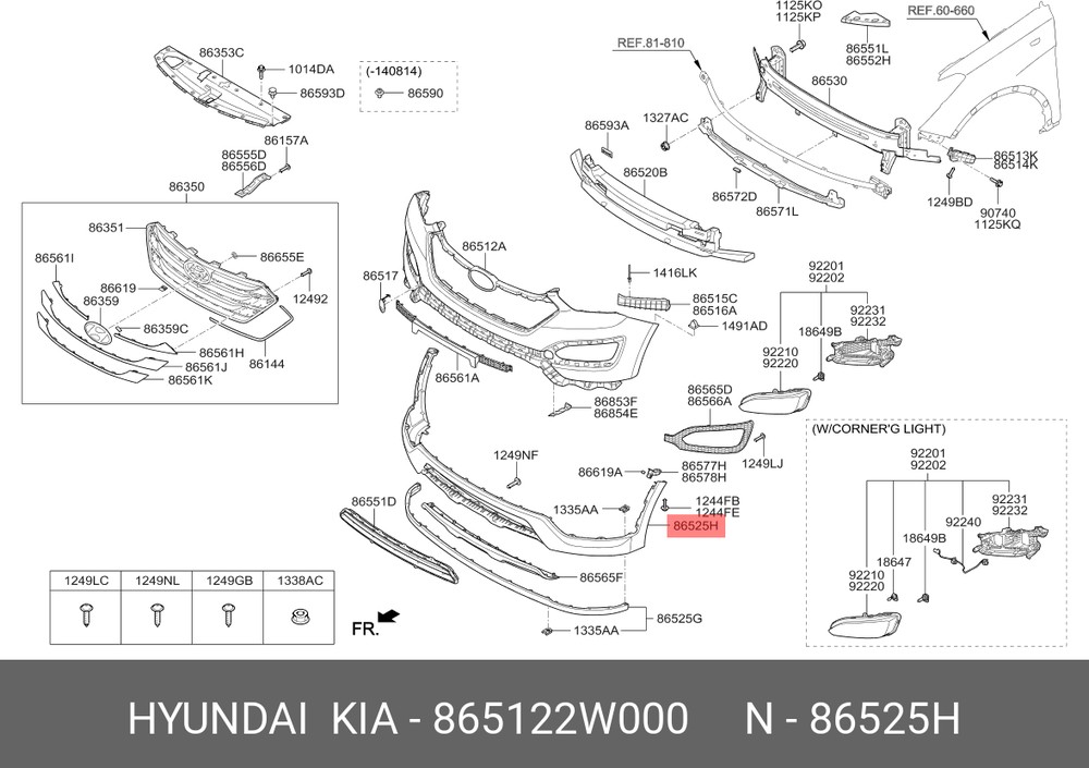 865122W000, Спойлер бампера передний Санта Фе – купить оптом и в розницу