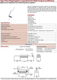 935C2W1K-F, Film Capacitors POLY MET 200V 1uF, Knowles / Illinois ...