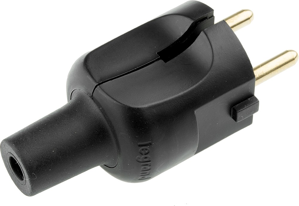 0 504 51, French / German Mains Plug, 16A Black, Cable Mount Plastic ...