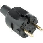 0 504 51, French / German Mains Plug, 16A Black, Cable Mount Plastic ...