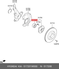 517201W000, Подшипник ступицы передней| D=72, d=38, b=37 \ KIA Rio 11 ...