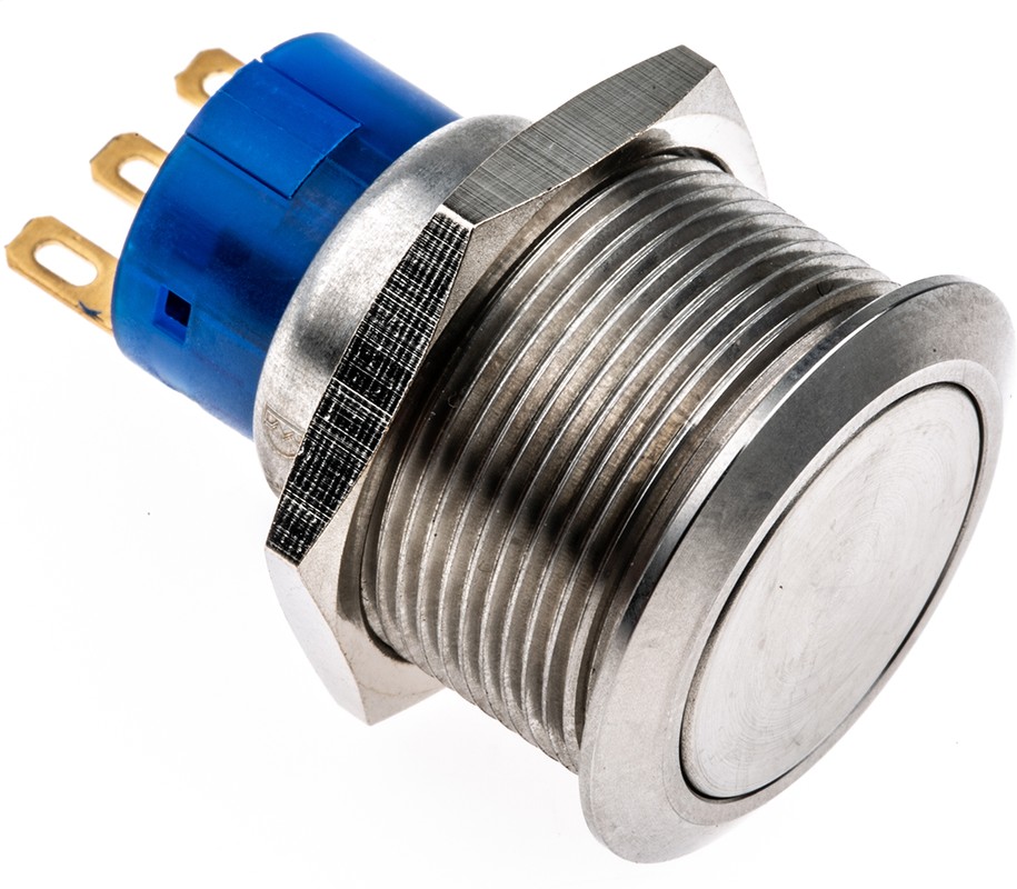 Push Button Switch, Momentary, Panel Mount, 22.2mm Cutout, SPDT, 250V ...