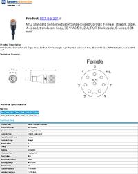 62978, Female 8 way Single Ended, Cordset to Sensor Actuator Cable, 10 ...