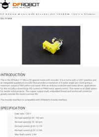 FIT0458, Micro DC Motor, TT Geared, Encoder, 6V, 160RPM, 120:1, L Shape ...