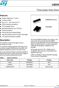 L6234PD, 3-Phase Brushless DC Motor Controller 42V 20-Pin PowerSO Tube ...