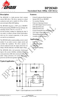 BP2836D, Неизолированный AC/DC LED драйвер ,0.5PF, 360mA(72V), 490mA ...