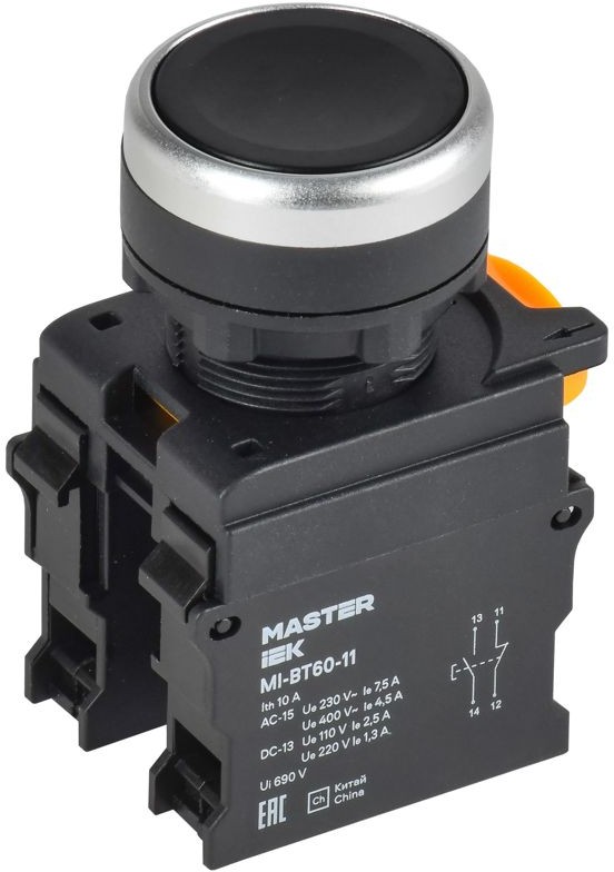 Кнопка d22мм 1НО+1НЗ MASTER черн. IEK MI-BT60-11-3-22-K02 – купить ...